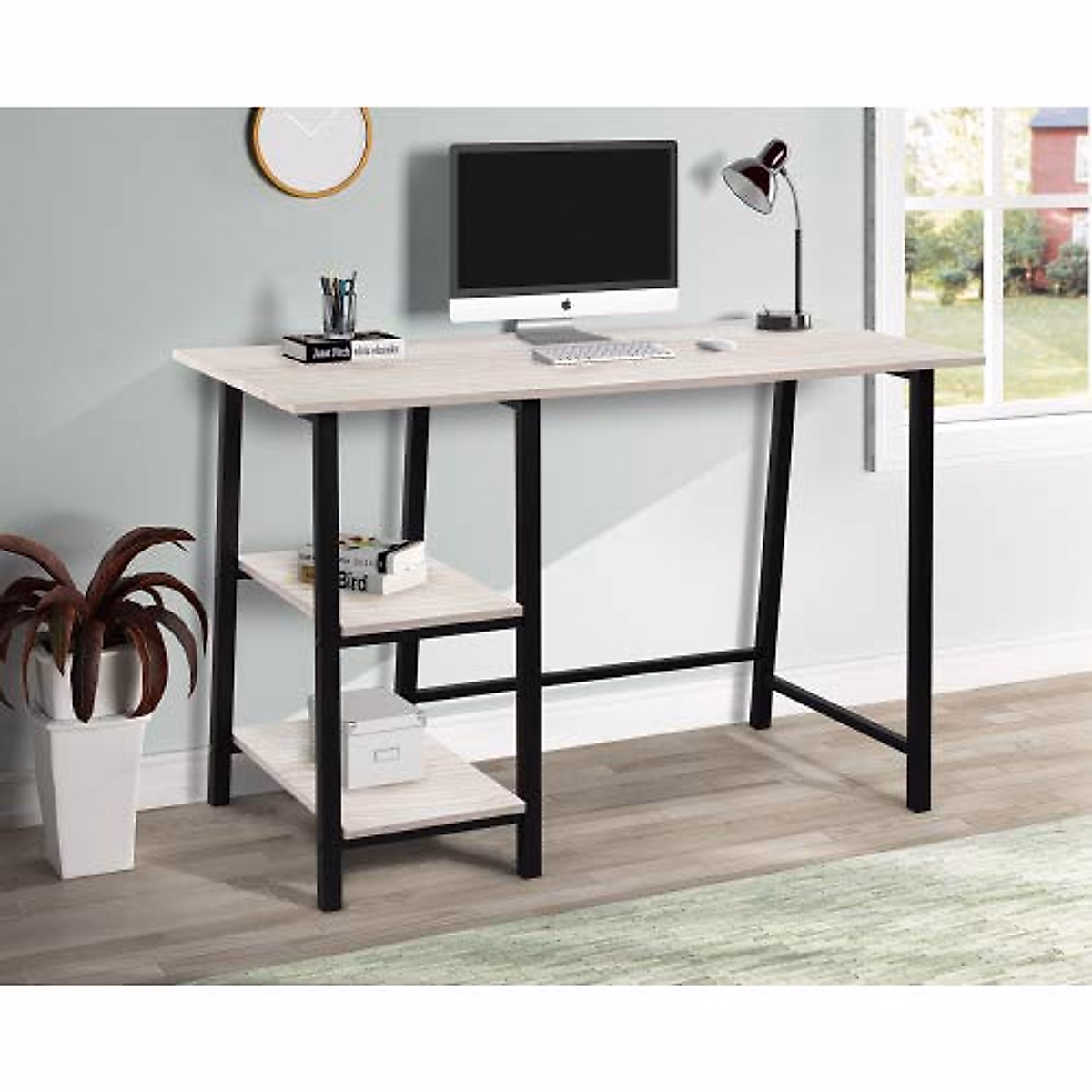 DORAFAIR Computer Desk Modern Gaming Computer Desk Home Office Study Desk Modern Student Writing Table Small Office Desk Gaming Workstation, 47.6" L x 22.4" W x 30.5" H, White