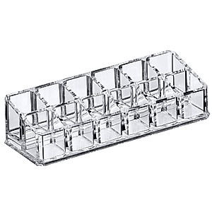 Amazing Abby - Glamour - 12-Slot Acrylic Lipstick Organizer, Lipstick Holder, Lip Gloss Holder, Cosmetic Storage Display, Perfect Storage Solution for Drawer and Vanity (Slot Size: 0.9" x 0.9")