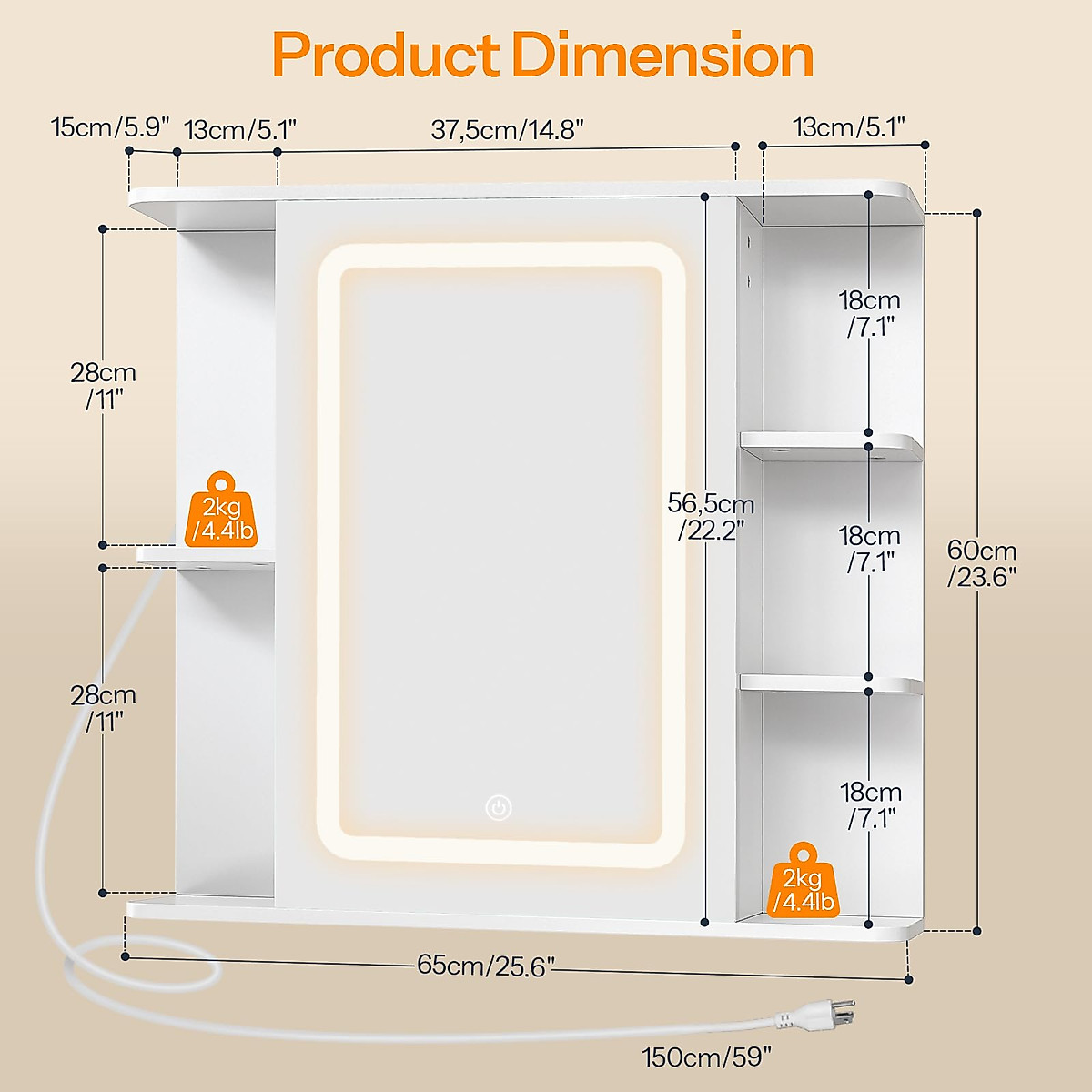 HOOBRO Bathroom Medicine Cabinet with Mirror, Wall-Mounted Cabinet with Storage, Lighted Medicine Cabinet with LED Lights, Charging Station, Adjustable Shelf, 5 Open Shelves, White