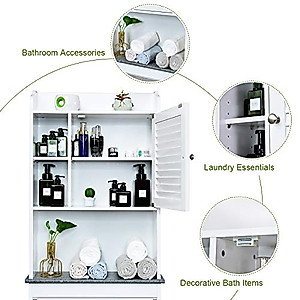 Giantex Over The Toilet Storage Cabinet, Collette Bathroom Behind The Toilet Storage Organizer w/Door & 5-Position Adjustable Shelf, Bathroom Storage Cabinet Over Toilet for Space Saving (68.5" H)