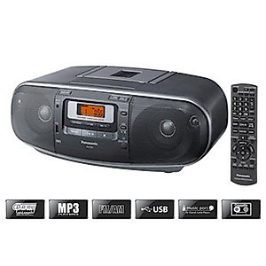 Panasonic RX-D55GC-K Boombox - High Power Portable Stereo AM/FM Radio, MP3 CD, Tape Recorder with USB & Music Port Sound with 2-Way 4-Speaker (Black)