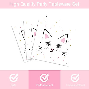 96Pcs Cat Birthday Party Tableware Supplies Animal Theme Dinnerware Set Cat Face Baby Shower Disposable Paper Plates Forks Napkins for 24 Guests Cute Cat Head Birthday Party Favors