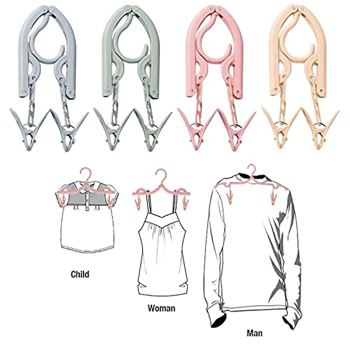 Iimin Portable Folding Travel Clothes Hangers with Clips Travel Accessories，Foldable Non-Slip Lightweight Shirts Socks Underwear Clothes Hangers Drying Rack for Home Outdoor Travel（12 Pcs）