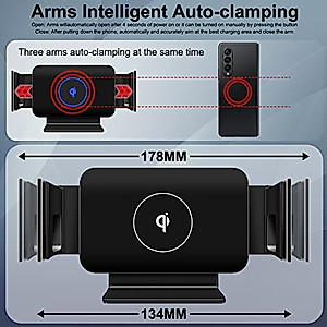 Ermorgen Wireless Car Charger Clamp Compatiable for Samsung Galaxy Z Fold 3, Z Fold 2, iPhone 13 Pro Max, Adjustable Air Vent Phone Holder USB C 10W