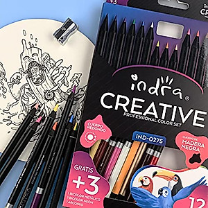 Indra Professional Colored Pencils Set, 12+3 Colored Art Drawing Pencils for Adults Kids Students Teachers Coloring Drawing Sketching Crafting