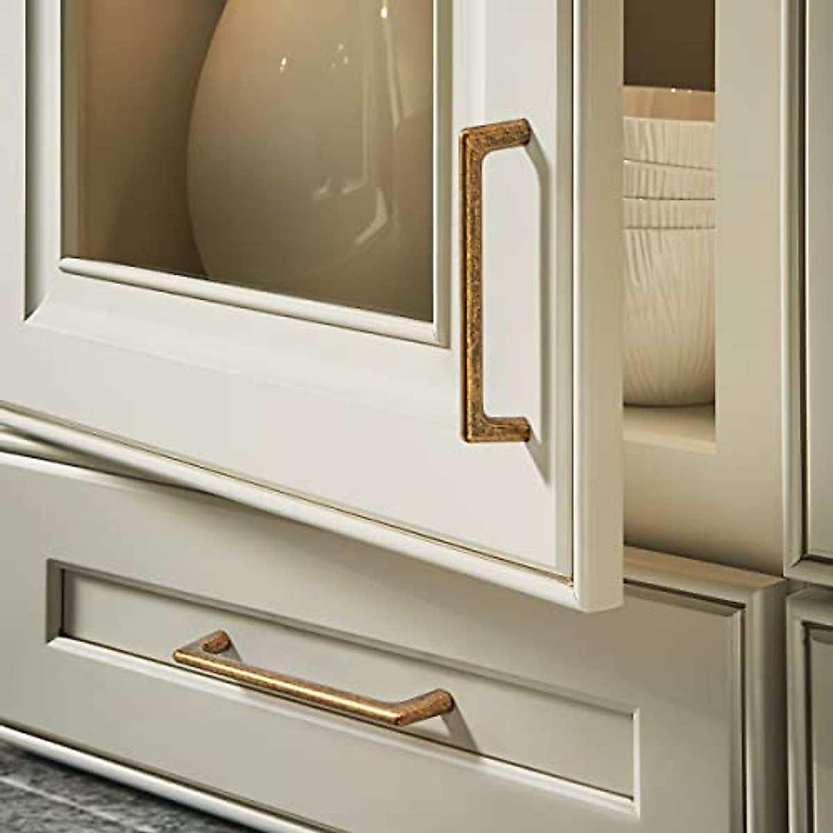 khtumeware 6 Pack 5 Inch(128mm) Hole Centers Vintage Antique Brass Kitchen Cabinet Pulls, Aged Brass Drawer Pulls Kitchen Cabinet Hardware for Cupboard Drawer Handles Dresser Retro Pulls