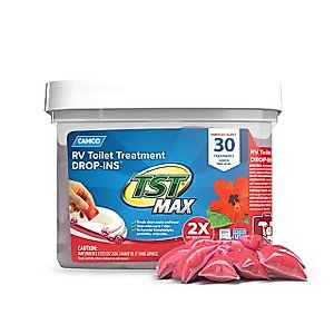 Camco TST MAX Camper/RV Toilet Treatment Drop-INs | Control Unwanted Odors & Break Down Waste and Tissue | Safe Septic Tank Treatment | Hibiscus Breeze Scent | 30-Count (41604)