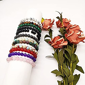 CASDAN 12PCS 8mm Gorgeous Semi-Precious Gemstones Round Beads Energy Power Crystal Reiki Healing Elastic Stretch Bracelet for Women Men Gifts