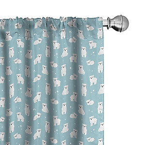 Ambesonne Bear Window Curtains, Cartoon Style Polar Bear Cubs on Sea Inspired Backdrop Arctic Wildlife, Lightweight Decor 2-Panel Set with Rod Pocket, Pair of - 28" x 63", Turquoise Blue