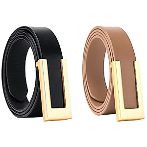 YooAi Womens Leather Belt Skinny Waist Belt for Dresses Jeans Pants with Gold Buckle Black+Khaki 95