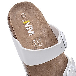 Women's Cork Footbed Sandals Cow Suede Slide Sandals for Women Toe Loop with Adjustable Strap Buckle Open Toe Beach Sandals