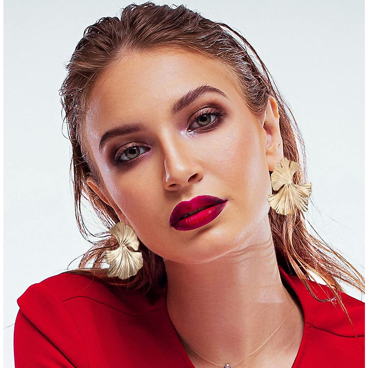 LOKLIFFAI Ginkgo Leaf Flower Earrings, Gold Geometric Statement Earring, Fashion Design Big Irregular Shape Boho Bohemian Drop Dangle Earrings