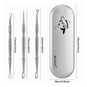 BEZOX Acne Needle Blackhead Remover Tools, Set of 3 Surgical Grade Stainless Steel Pimple Popper Facial Tools with Metal Storage Case
