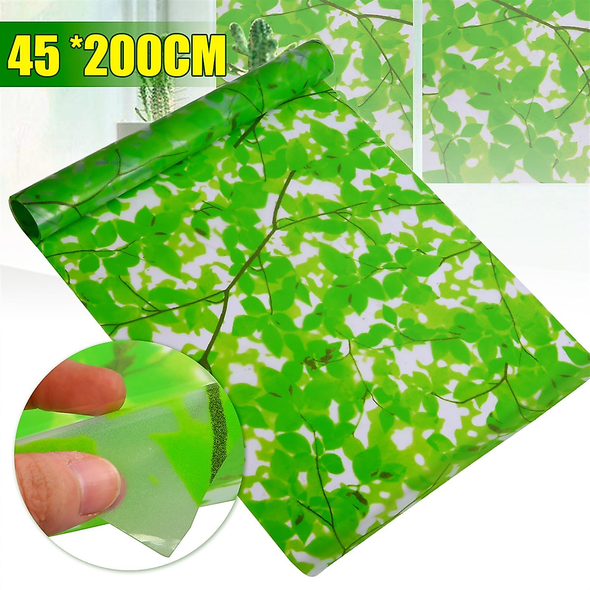 Glass Window Film DIY Privacy Window Film Adhesive Green Leaves Frosted Opaque Glass Window Film Glass Wall Stickers for Home Decor Window Privacy Film