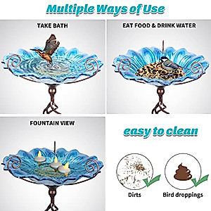 MUMTOP Bird Baths for Outdoors, Outdoor Bird Bath,Glass Birdbath Sunflower Bird Feeders Bowl with Stake for Garden Yard Decor (Blue)