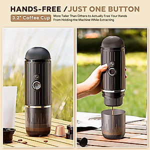 BENFUCHEN Portable Espresso Machine For Travel, USB-C Charging, Self-Heating Electric Espresso Maker, 19 Bar Mini Coffee Maker On the Go For Camping & Hiking For Ground Coffee & NESPRESSOpods, Black