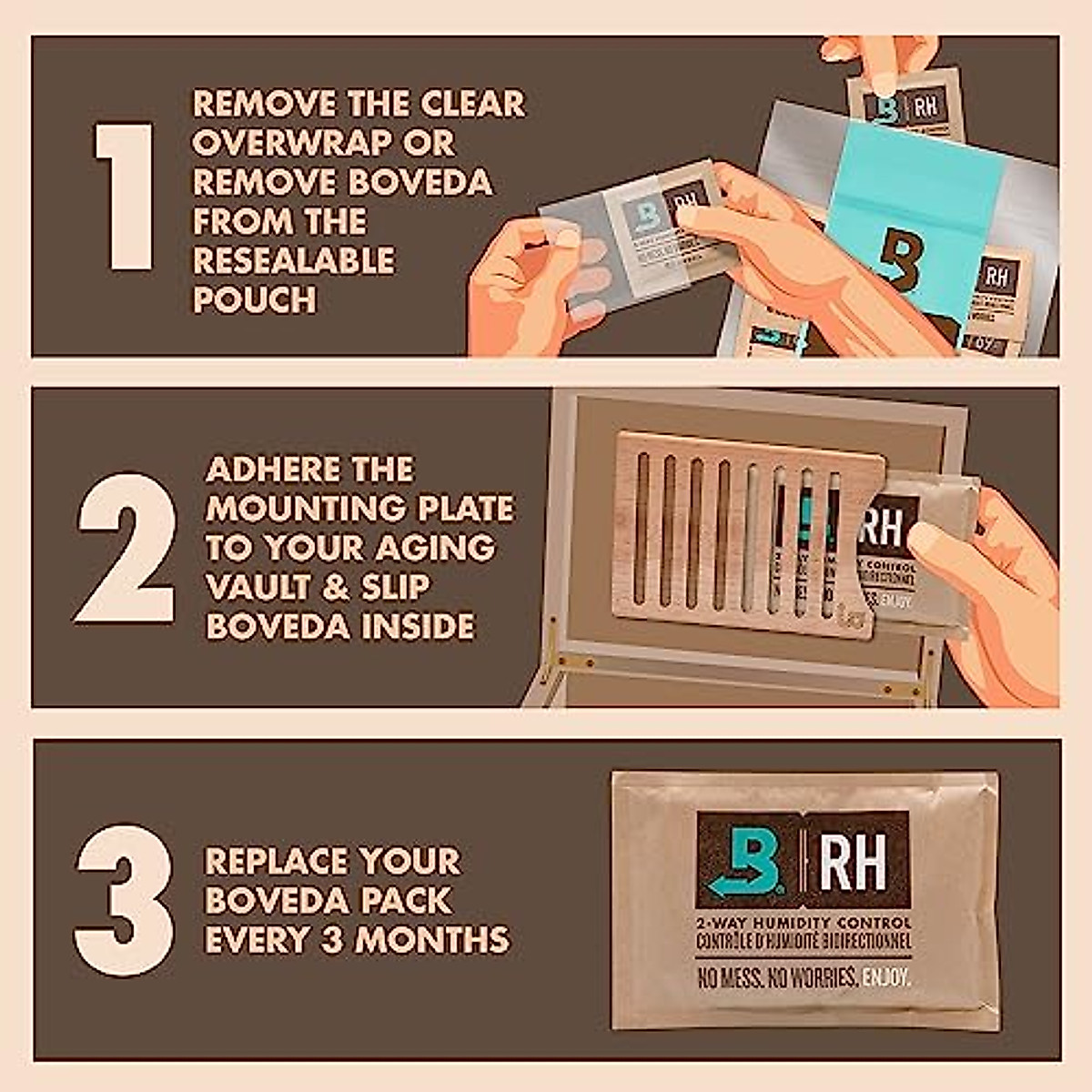 Boveda Brushed Aluminum Humidity Pack Holder – For Use With One Size 60 Boveda Pack (Sold Separately) - Space Saving - Includes Magnetic and Removable Tape Mounting Kits – 1 Count