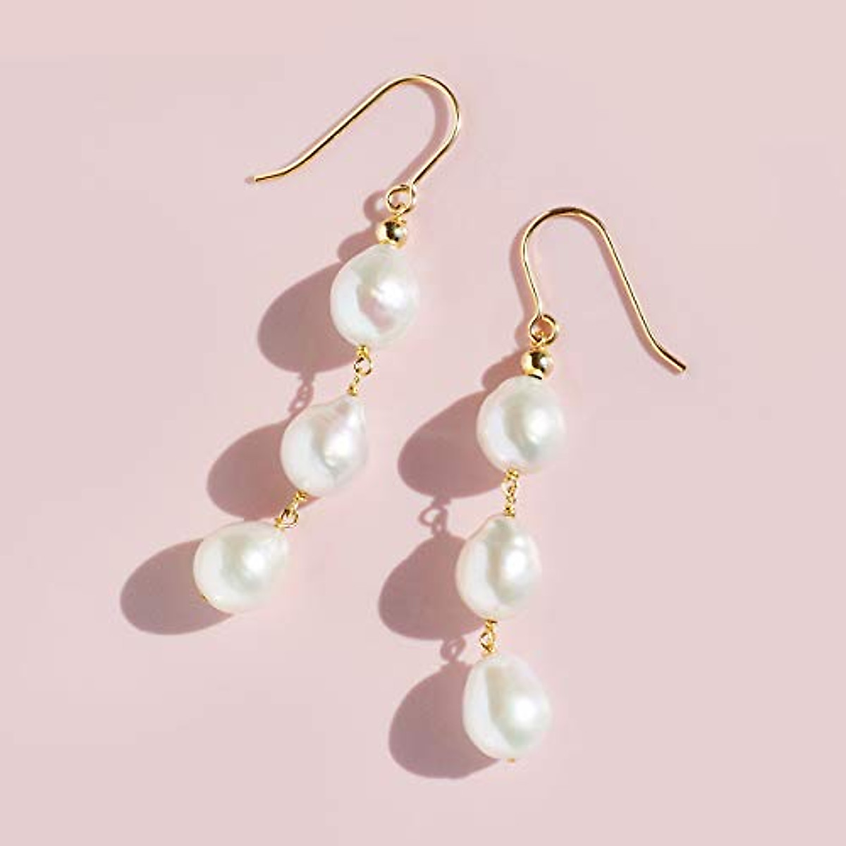 Pearl Drop Dangle Earrings for Women 14K Gold Filled Multiple Real White Freshwater cultured﻿ Pearl Earrings COMOTO Jewelry