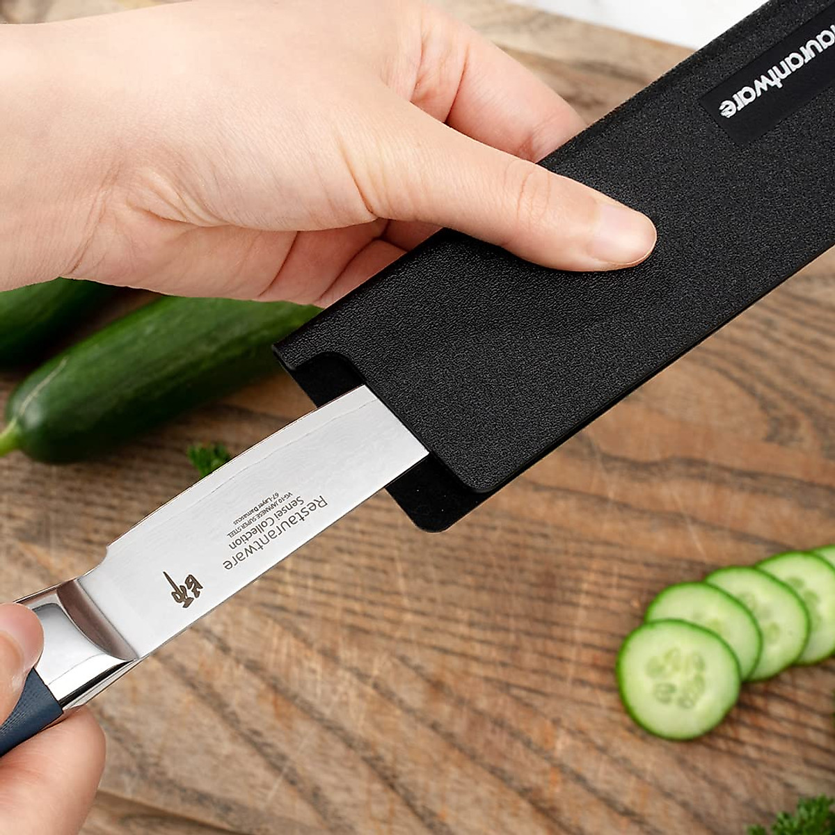 Sensei 6.5 x 2 Inch Knife Sleeve, 1 BPA-Free Knife Protector - Fits Utility Knife, Felt Lining, Black Plastic Knife Blade Guard, Durable, Cut-Proof - Restaurantware