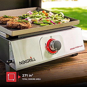 Nexgrill Daytona 1-Burner Portable Gas Griddle with Built-In Lid, 12,000 BTUs, 271 SQ In Cooking Space, Small Tabletop Propane Griddle for Outdoor Cooking, Camping, BBQs, and Parties - 820-0081