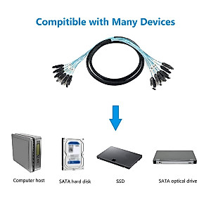 CABLEDECONN High Speed 6pcs/Set Sata 3 SATA Cable SAS Cable 6Gbps for Server 1M