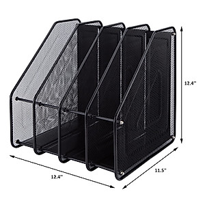 Cliselda Metal Mesh Magazine File Holder with 4 Vertical Compartments, Desk Organizers File Folders Holder, File Organizer Binder Holder Organizer for Desk Home Office School, Black