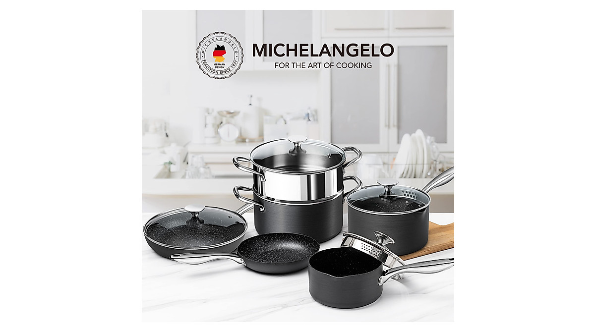 MICHELANGELO 10-Piece Hard Anodized Cookware Set | Non-Stick & Durable