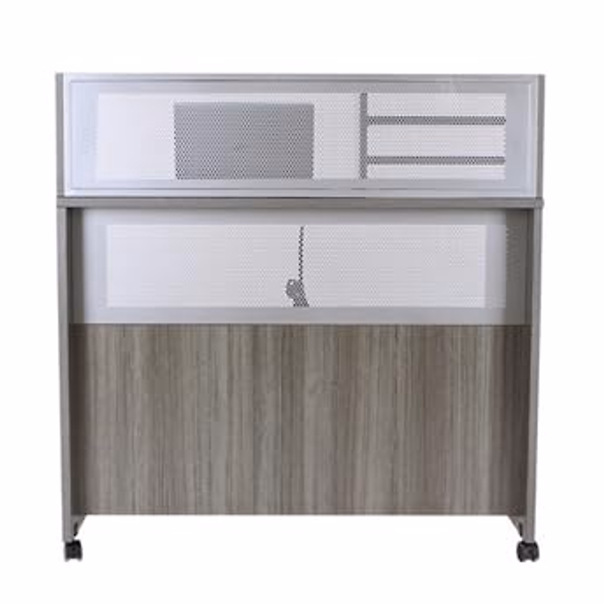 nbf signature series Modern Reception Desk - at Work Mobile Standing Height Checkout Counter Station - 48" W x 30" D Gray Laminate for Front Desk Use and Reception Counter
