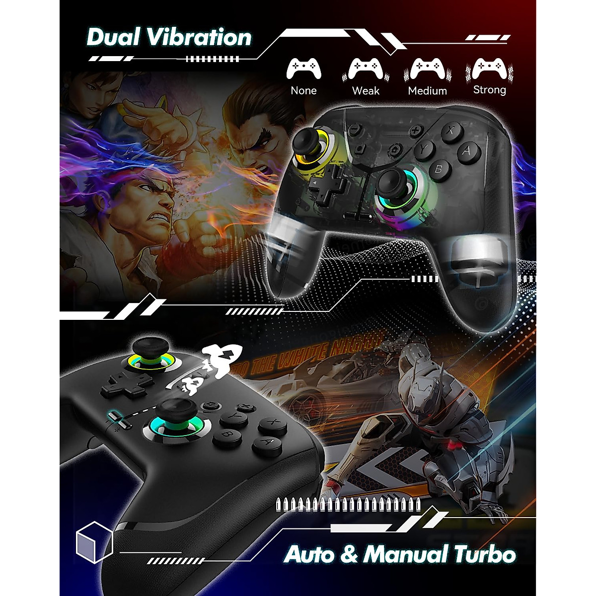 Wireless Switch Pro Controller for Nintendo Switch/Lite/OLED, Bluetooth Gaming Controller for iPhone/Android/Phone/PC/Steam/Mac/iOS/iPad/TV with Programmable/Vibration/Motion Control/Turbo/Wakeup/RGB