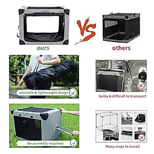 FLARUZIY Soft Collapsible Dog Crates -26 Inch Portable Travel Dog Crate for Small Dogs Cats Indoor & Outdoor, 3-Door Foldable Dog Cage Pop Up Pet Kennel with Durable Mesh Windows(Grey)