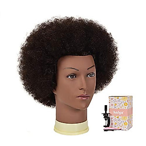 Kalyx Mannequin Head African American 100% Human Hair Cosmetology Afro Hair Manikin Head for Practice Styling Braiding(9INCH)