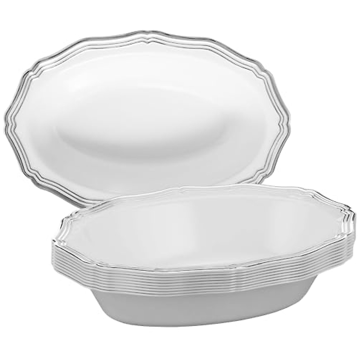 Elegant Aristocrat Collection White/Silver Dessert Bowls (Pack of 10) - Unmatched Quality - Perfect for Dinner Parties & Special Occasions