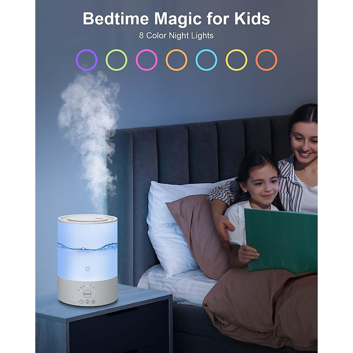 Esemoil Humidifiers for Bedroom, for Large Room, 2.5L Top Fill Cool Mist Humidifiers for Baby, Plants, Smart WiFi Air Humidifier with Diffuser and Nightlight, 28dB, 24H Long Runtime, Work with Alexa
