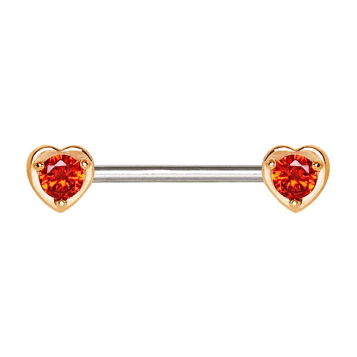 Covet Jewelry Rose Gold Plated Red CZ Heart Nipple Bar