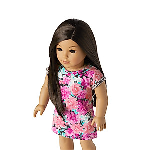 American Girl Truly Me 18-inch Doll #124 with Brown Eyes, Black-Brown Hair, Lt-to-Med Skin, T-shirt Dress, For Ages 6+, Floral