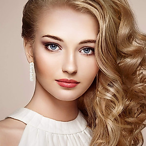 Hicarer 4 Pairs Faux Pearl Hoop Earrings for Women Large Big Drop Dangle Earrings Pearl Beaded Earrings Jewelry for Women Brides Gift