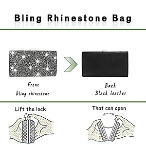 ELABEST Glitter Evening Clutch Bag Rhinestone Handbag Crossbody Purse Wedding Party Bag for Women and Girls (Single-sided black and silver crystal)