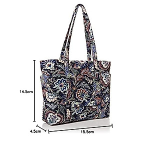 Vera Bradley Women's Cotton Deluxe Vera Tote Bag, Java Navy Camo - Recycled Cotton, One Size