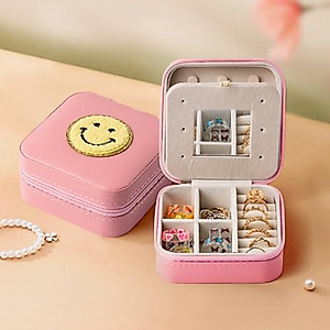 Wood Homing Small Preppy Travel Jewelry Case for Women Mini Jewelry Organizer for Traveling Preppy Travel Jewelry Box for Ring Earring Necklace Bracelet Pendant Gift for Mom Lovers