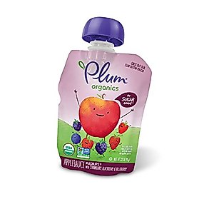 Plum Organics, Smoothie Mashups, Organic On-The-Go Squeeze Kids Snacks, Applesauce, Stawberry, Blackberry & Blueberry, 3.17 Ounce (Pack of 24) - Packaging May Vary
