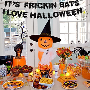 Black Glitter It's Frickin Bats I Love Halloween Banner, Halloween Garland Banner for Halloween Theme Party Decorations, Halloween Party Supplies, Home Mantel Wall Window Decor, Haunted House Decor