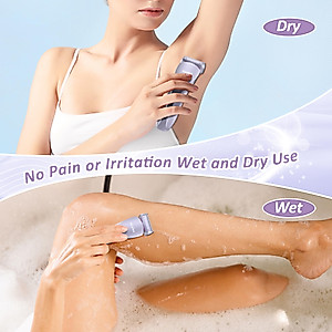 Electric Shaver for Women Legs, Lady Razors Waterproof Wet or Dry for Underarm Arm Bikini Private Area Pubic Hair, Portable Painless Ladies Body Hair Trimmer Remover USB Rechargeable (Purple）