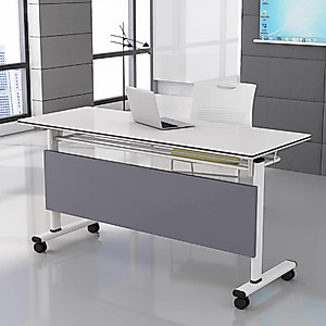 Foldable Meeting Table Set of 2, Conference Rooms Training Rooms Flip Top Mobile Training Table, Rectangular Rolling Splicing Multifunctional Computer Desk(2pcs 47.2inx19.7inx29.5in, White)