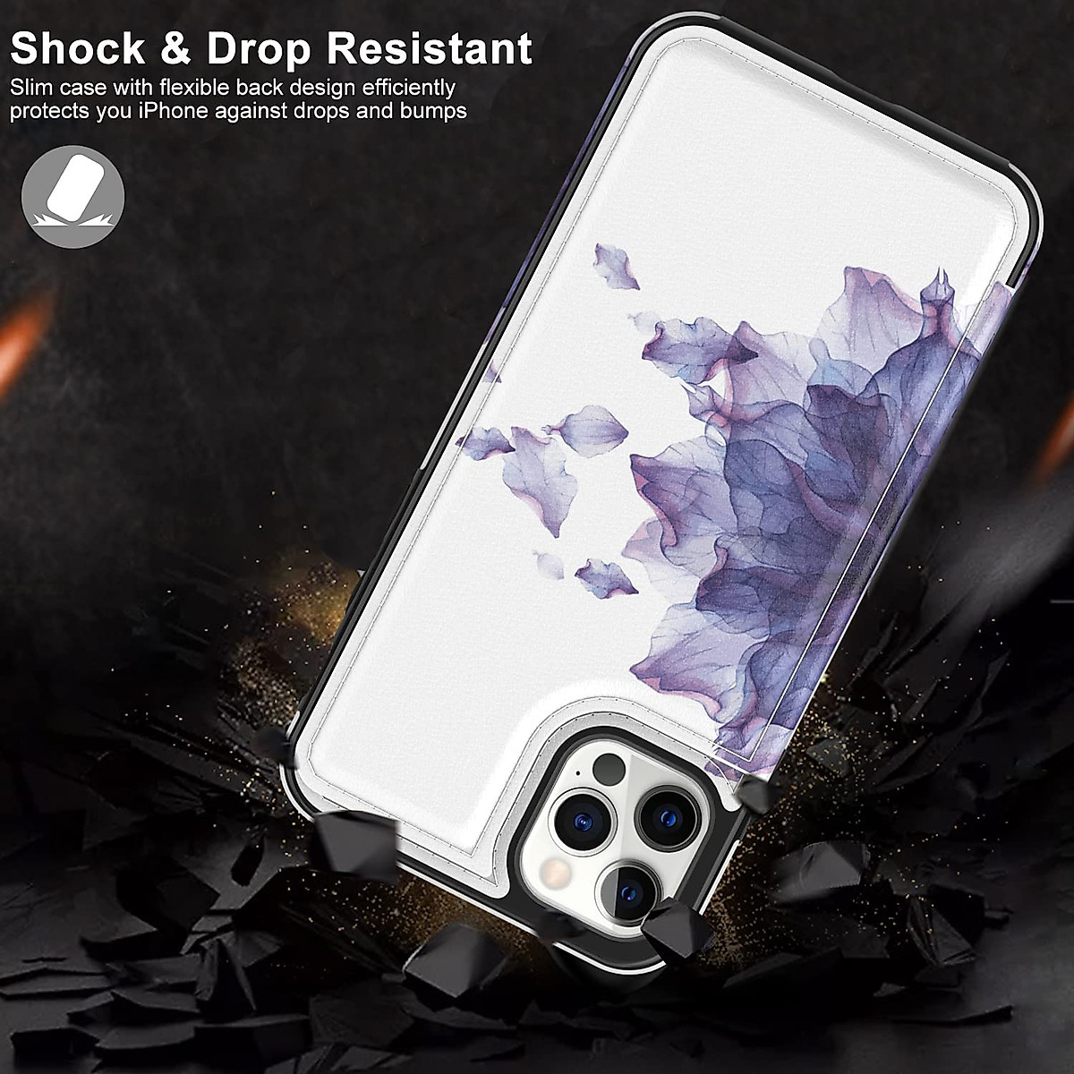 LETO for iPhone 15 Pro Case Flip Folio Leather Wallet - Fashionable Flower Designs - Card Slots,Kickstand - Protective Phone Case for Women and Girls - 6.1" - Blooming Purple Flower