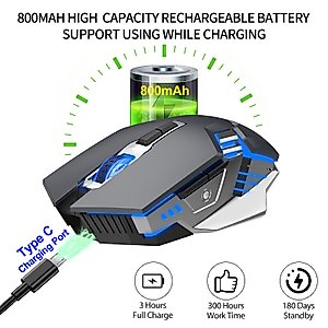 SHUNJINRUN Bluetooth Mouse, Rechargeable Wireless Mouse with 7 Buttons, RGB, 3 Modes, Ergonomic Computer Mouse for Laptop, Mac, PC, Chromebook, iPad, Tablet etc. - Gray