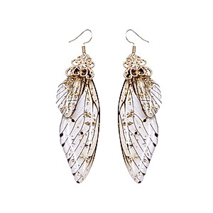 Unique Colorful Butterfly Dangle Earrings for Women Multicolored Simulation Butterfly Wing Hook Earrings Fashion Insect Drop Earrings for Summer Wedding Birthday Party Gift - white