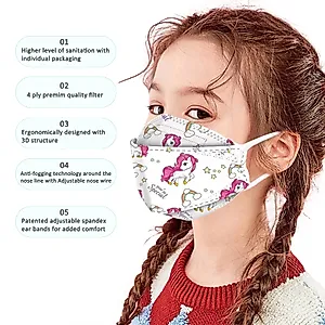 LOGAO【60 Packs Individually Packaged】 of KF94 Disposable Fish Mouth Type Child Safety Four-Layer Protective mask, Kids Disposable Face Masks Comfortable Breathable ,and Protection Rate of 95% ,Suitable for Kids and Small Small Faces
