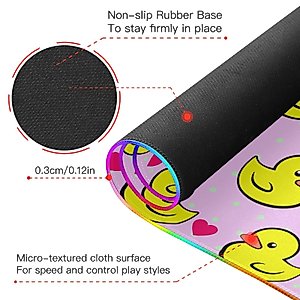 VKPSCHJ Desk Pad with Wireless Charging Ducks and Pink Heart Large RGB Gaming Mouse Pads 10 Light Modes Polka Dots 15W Computer Keyboard Mat Antislip Protector Mats for Office Home Table Gaming Decor