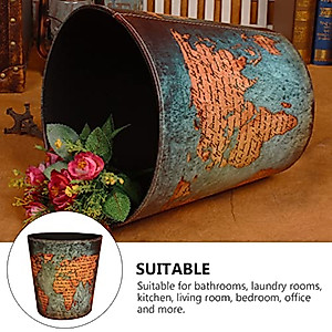 DOITOOL Retro Decorative Trash Can PU Leather Wastebasket Without Lid Waterproof Wastebasket 10 L/ 2.6 Gallon Capacity for Kitchen, Office, Living Room, Bedroom (Map)