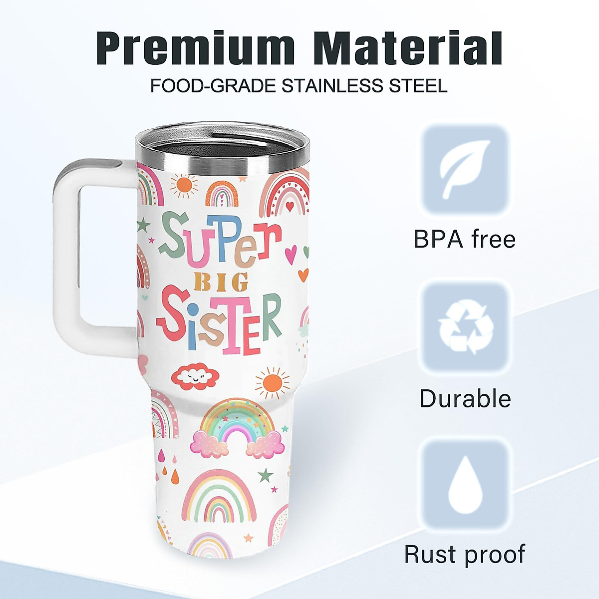 Super Big Sister Gifts - 40 Oz Tumbler with Handle, Pink Big Sister Cup Set, Birthday & Christmas Gifts for Little Sisters